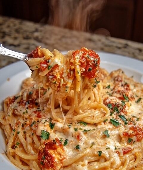Cheesy Spaghetti in Garlic Parmesan & Cream Cheese Tomato Sauce – Old ...